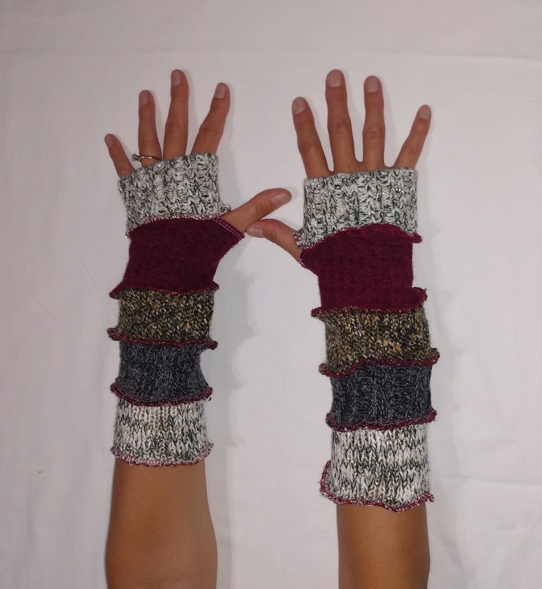 Upcycled Recycled Arm Warmers Fingerless Gloves Katwise Inspired Boho ...