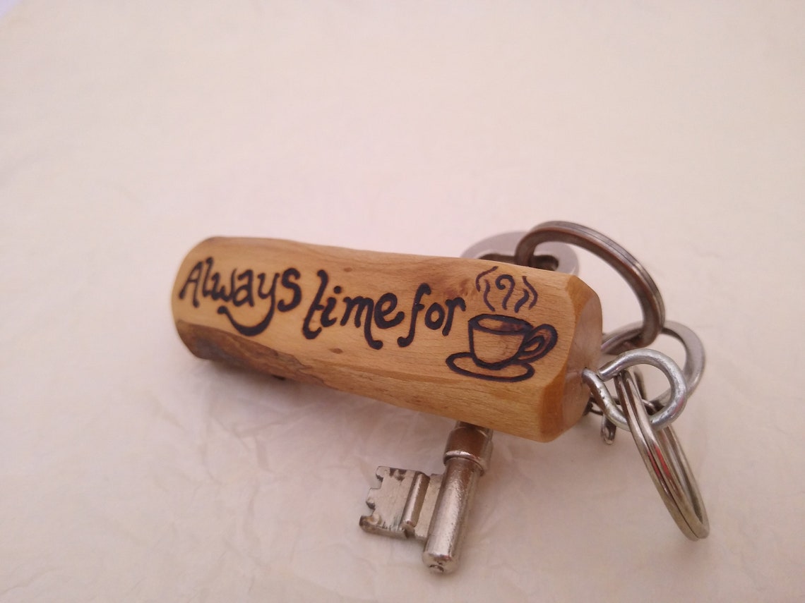 Handmade Pyrography Keyring 'Always Time For Tea' | Etsy
