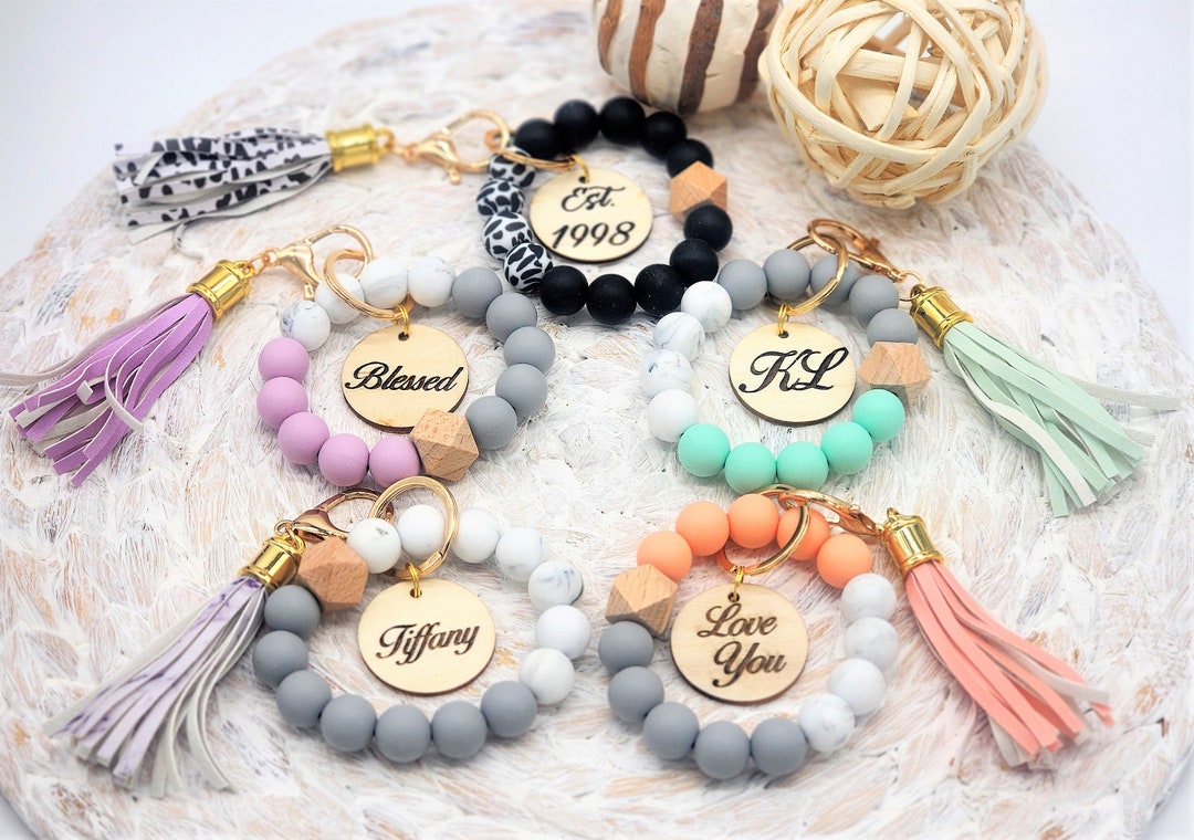 Silicone Bangle Key Chain Large Silicone Beads Keychain Wristlet ...