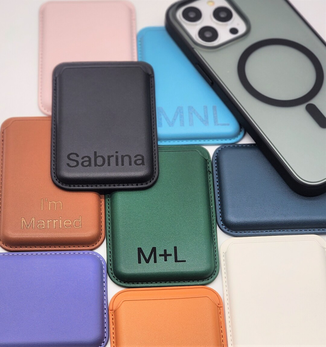 Personalized Magsafe Case Monogram Engraved Genuine Leather Cardholder ...