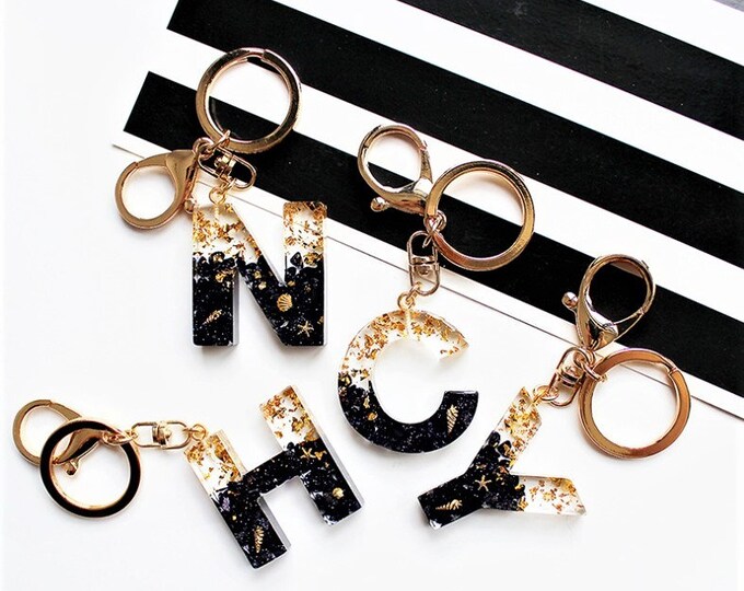 Custom Letter Initial Resin Keychain, Real Stone, Beautiful, Resin ... Custom Letter Initial Resin Keychain, Real Stone, Beautiful, Resin ...