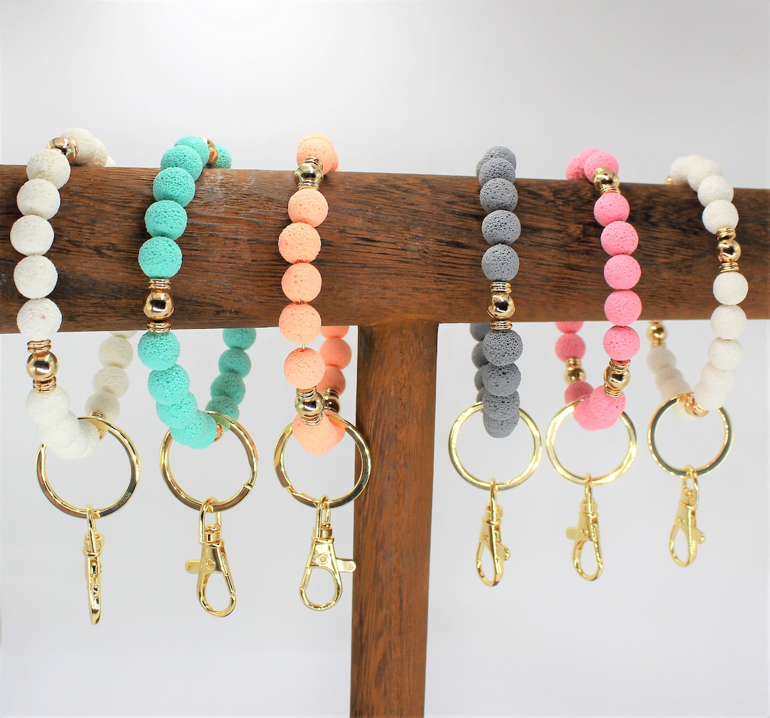 Custom Beaded Bangle Key Chain Polymer Clay Beads Keychain Bracelets ...