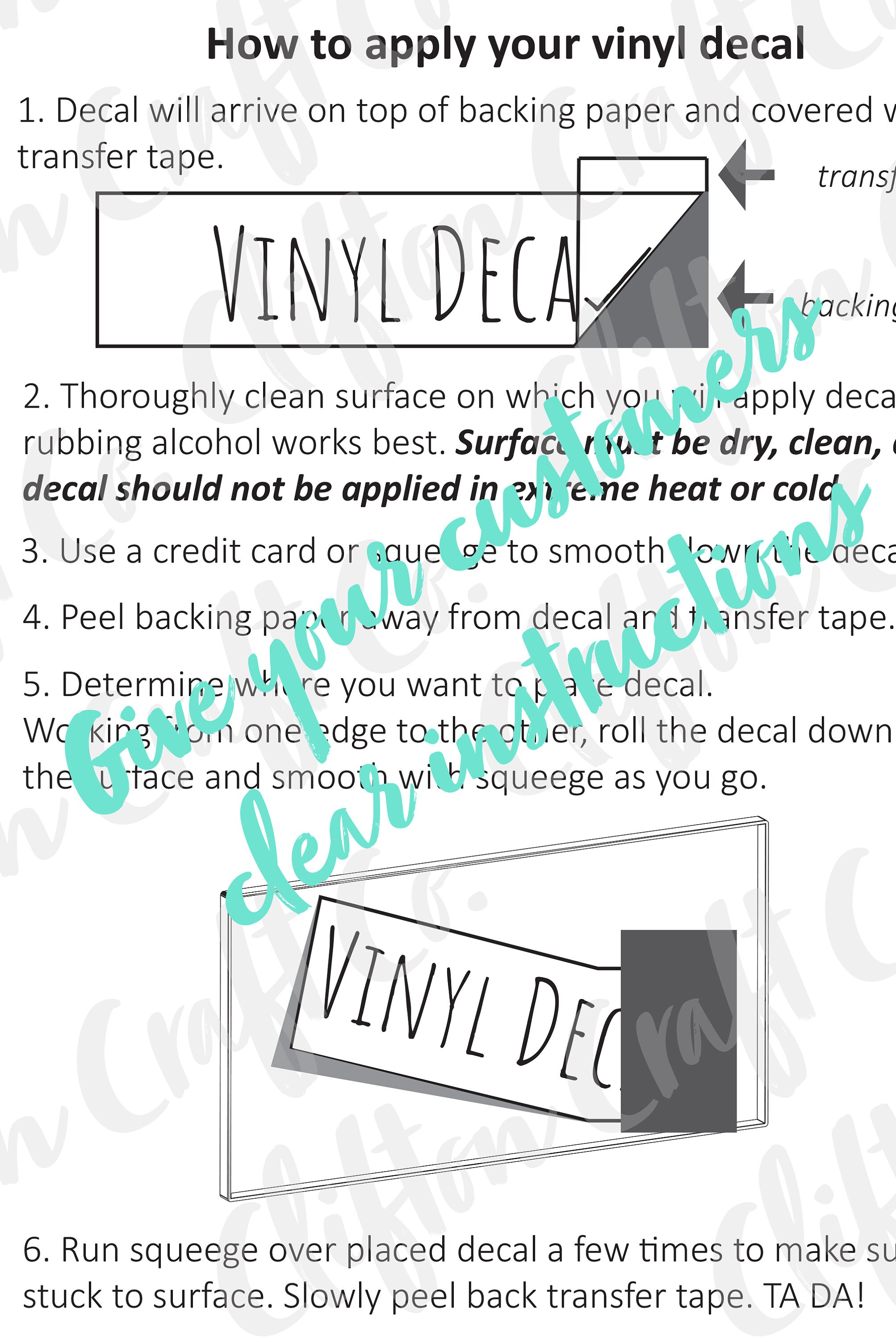Printable Vinyl Decal Application Instructions - Printable Care Card ...