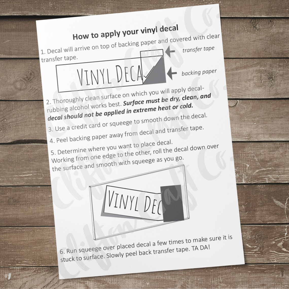 Printable Vinyl Decal Application Instructions - Printable Care Card ...