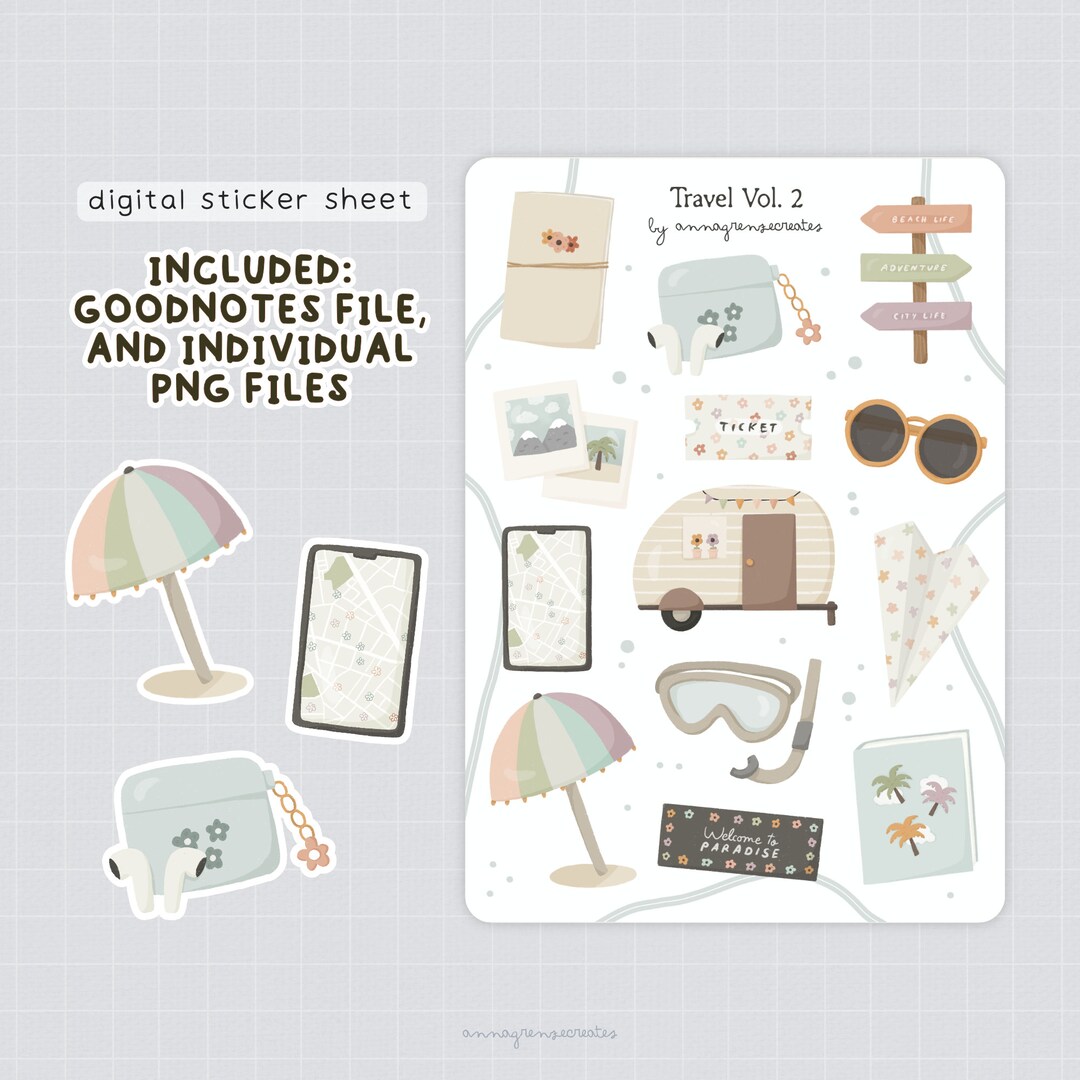 Travel Digital Stickers, Vacation Goodnotes Stickers, Printable Sticker ...
