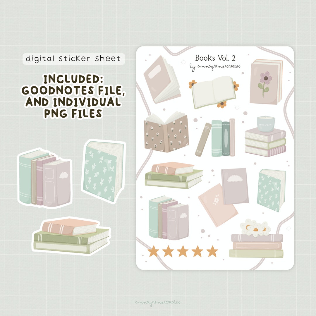 Books Digital Stickers, Goodnotes Stickers, Printable Sticker Sheet ...