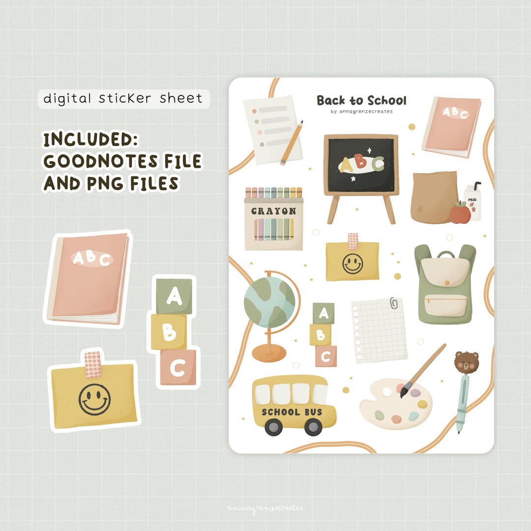 School Digital Stickers, Back to School Goodnotes Stickers, Academic ...