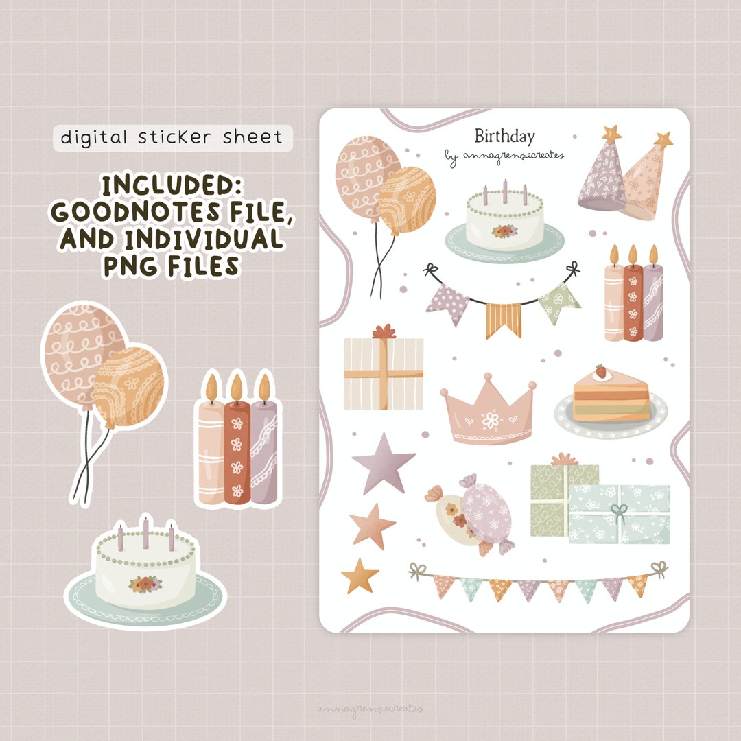 Happy Birthday Digital Stickers, Goodnotes Stickers, Printable Sticker ...