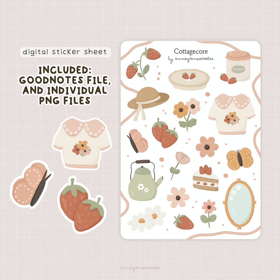 Cottagecore Digital Stickers, Goodnotes Stickers, Printable Sticker ...