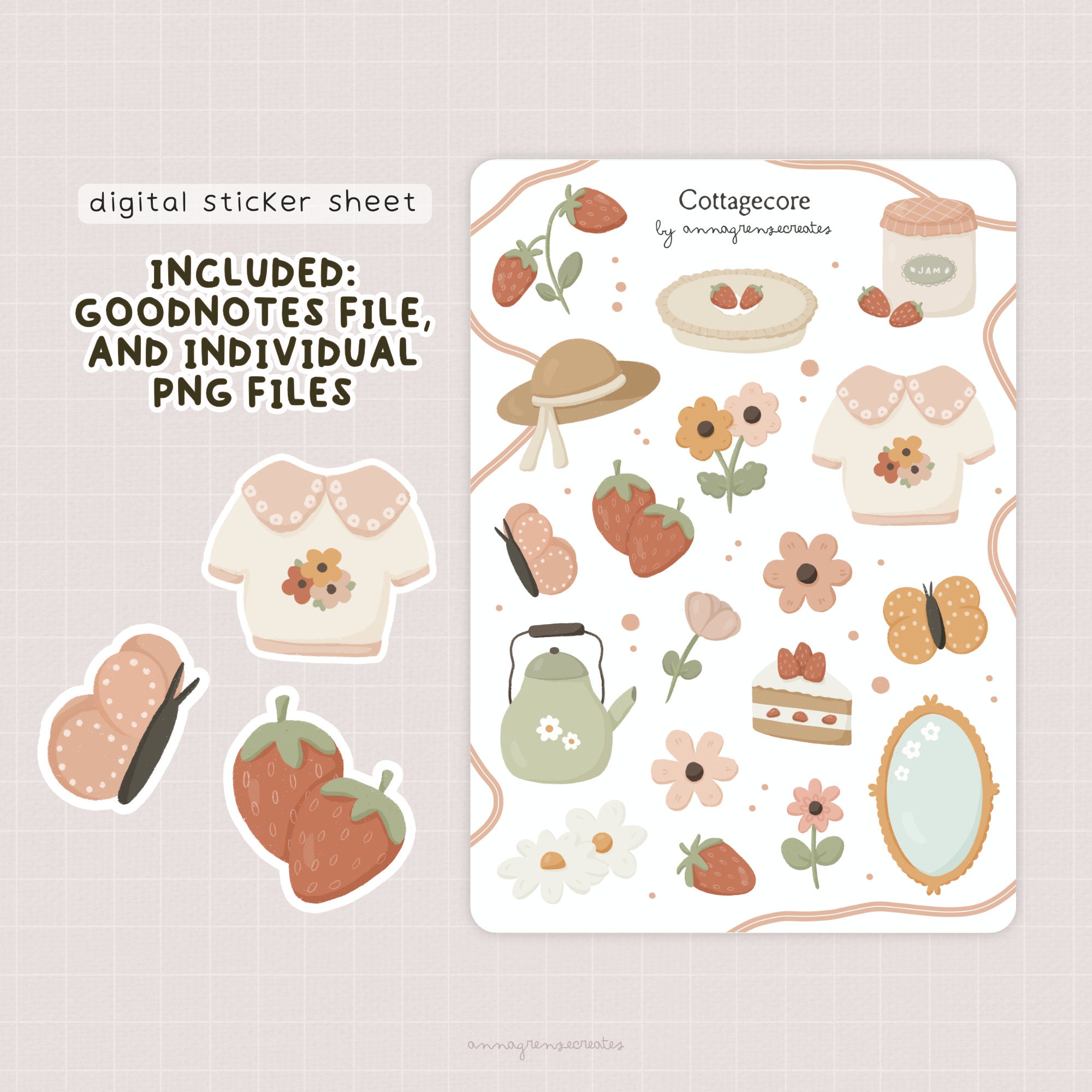 Cottagecore Digital Stickers, Goodnotes Sticker, Printable Sticker ...
