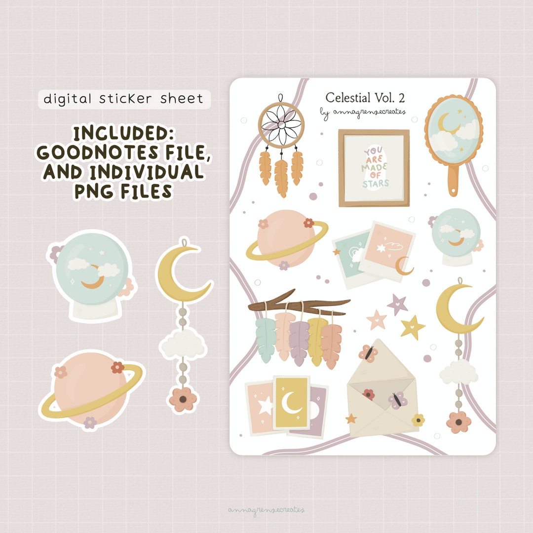 Celestial Digital Stickers, Goodnotes Stickers, Printable Sticker Sheet ...
