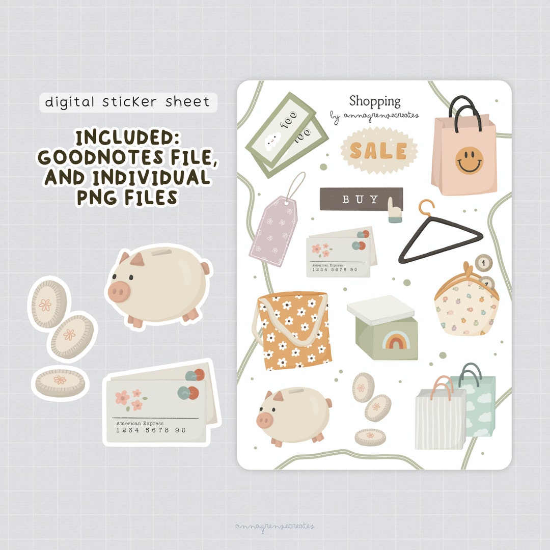 Shopping Digital Stickers, Goodnotes Stickers, Printable Sticker Sheet ...