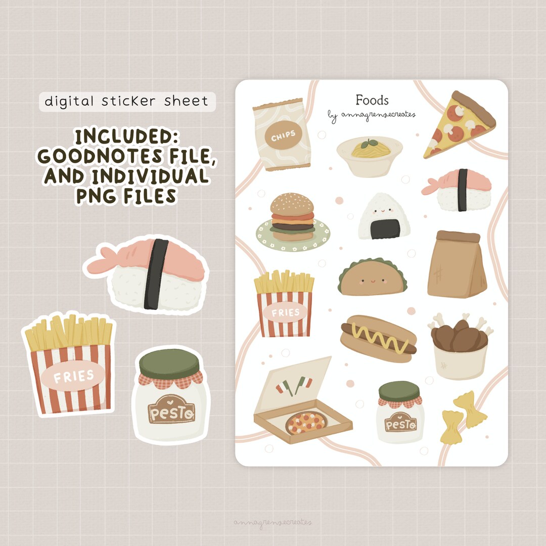 Foods Digital Stickers, Pizza Goodnotes Stickers, Printable Sticker ...