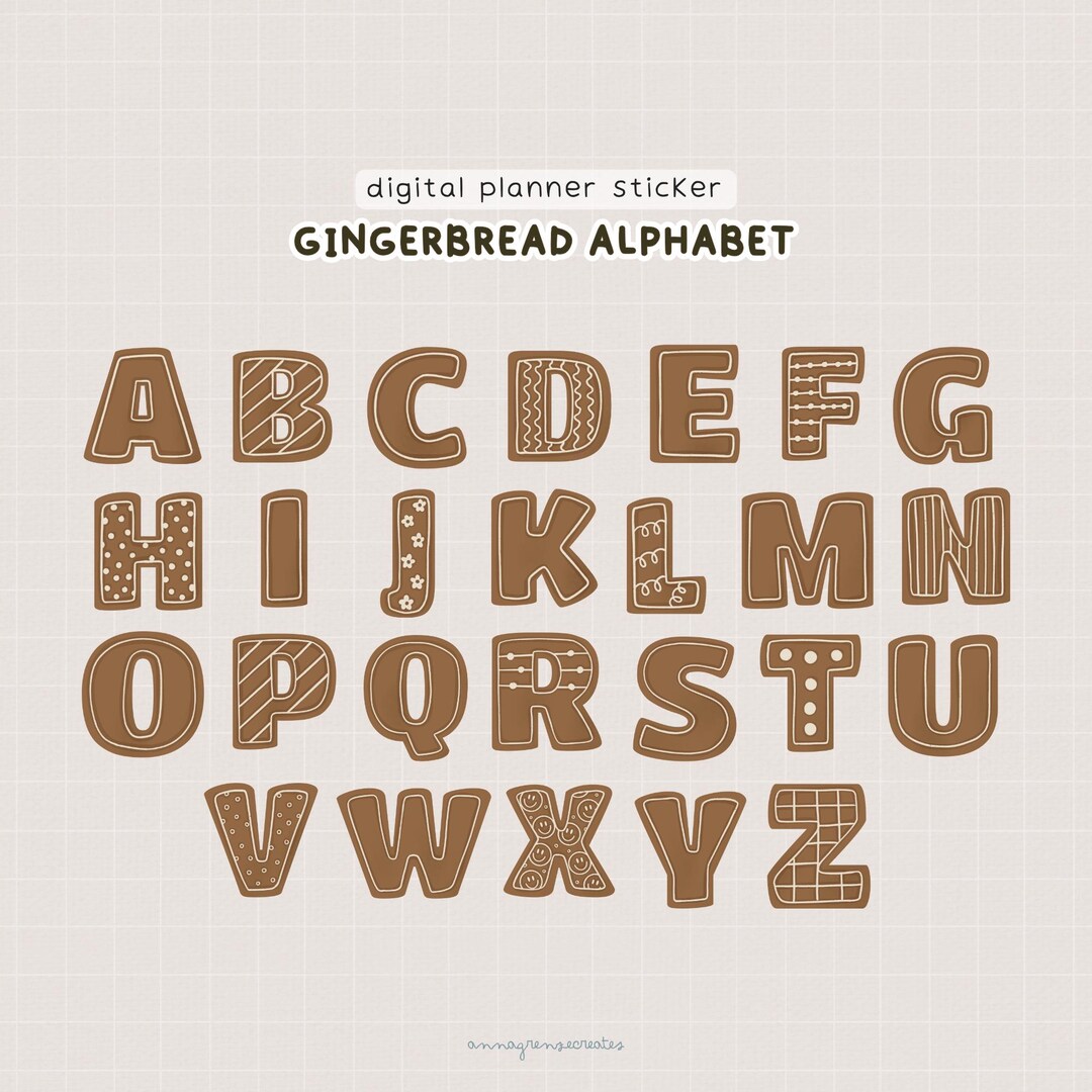 Digital Alphabet Stickers, Gingerbread Alphabet Goodnotes Stickers ...