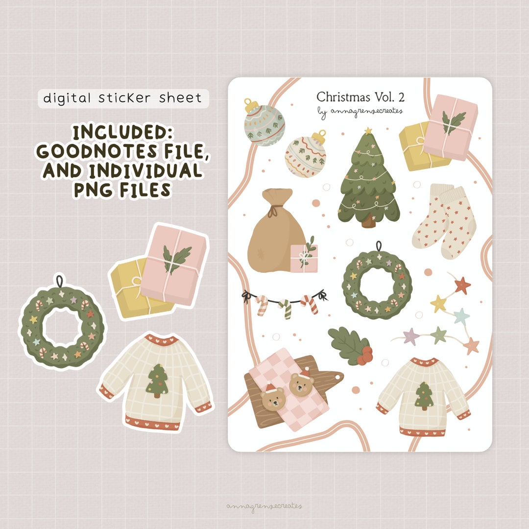 Christmas Digital Stickers, Goodnotes Stickers, Printable Sticker Sheet ...