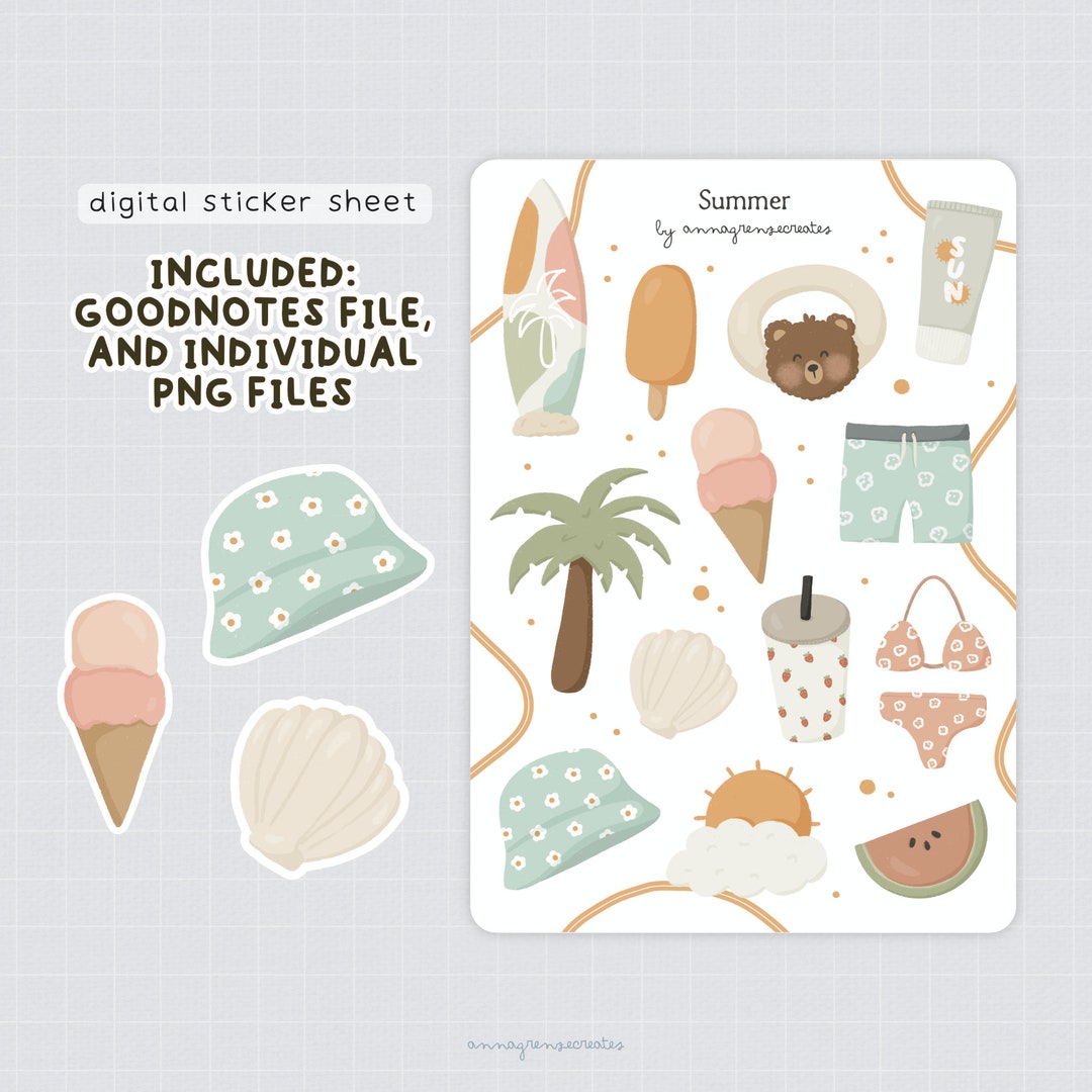Summer Digital Stickers, Beach Goodnotes Stickers, Printable Sticker ...