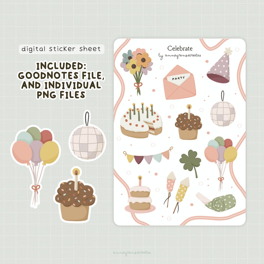 Party Digital Stickers, Goodnotes Stickers, Printable Sticker Sheet ...