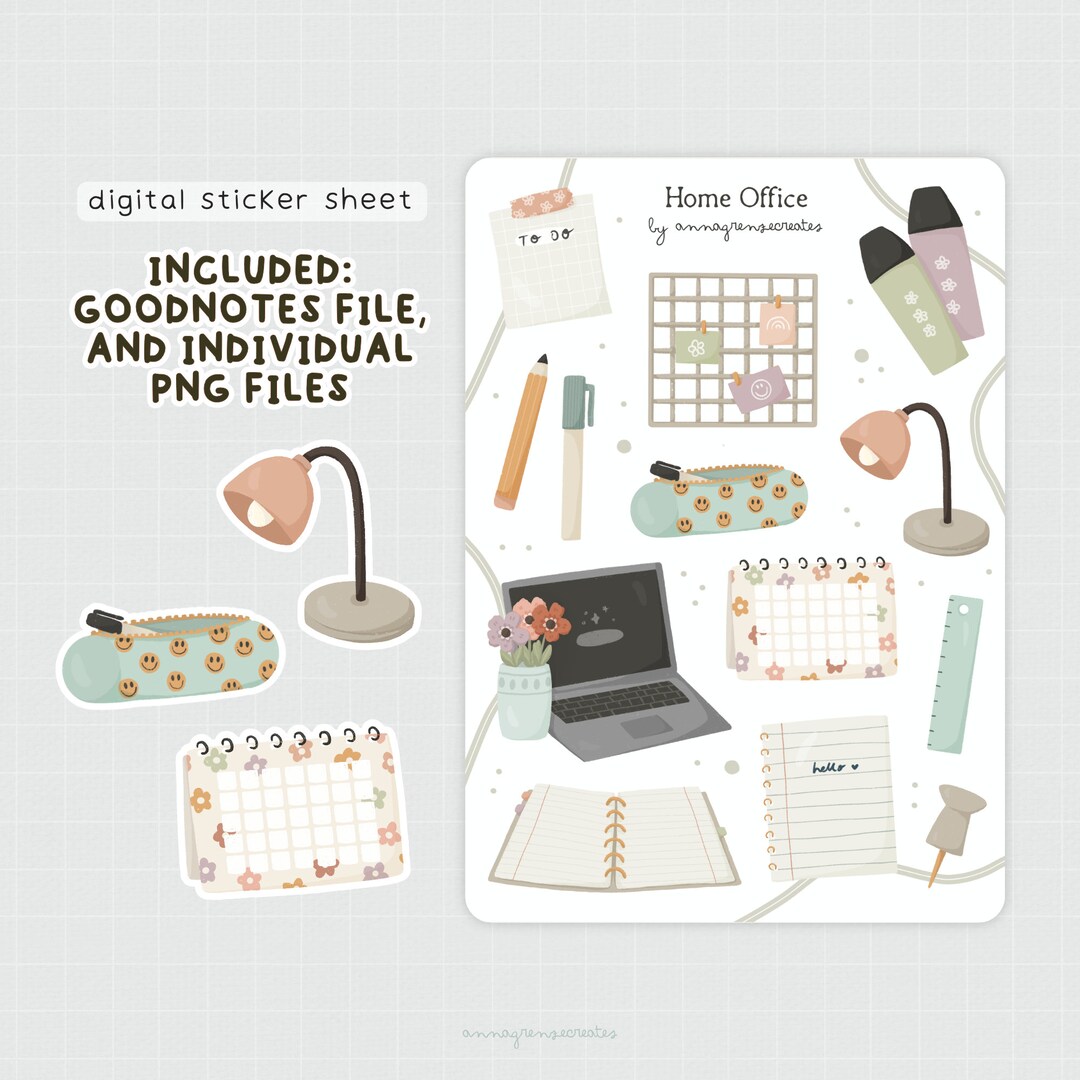 Home Office Digital Stickers, Home Office Goodnotes Stickers, Printable ...