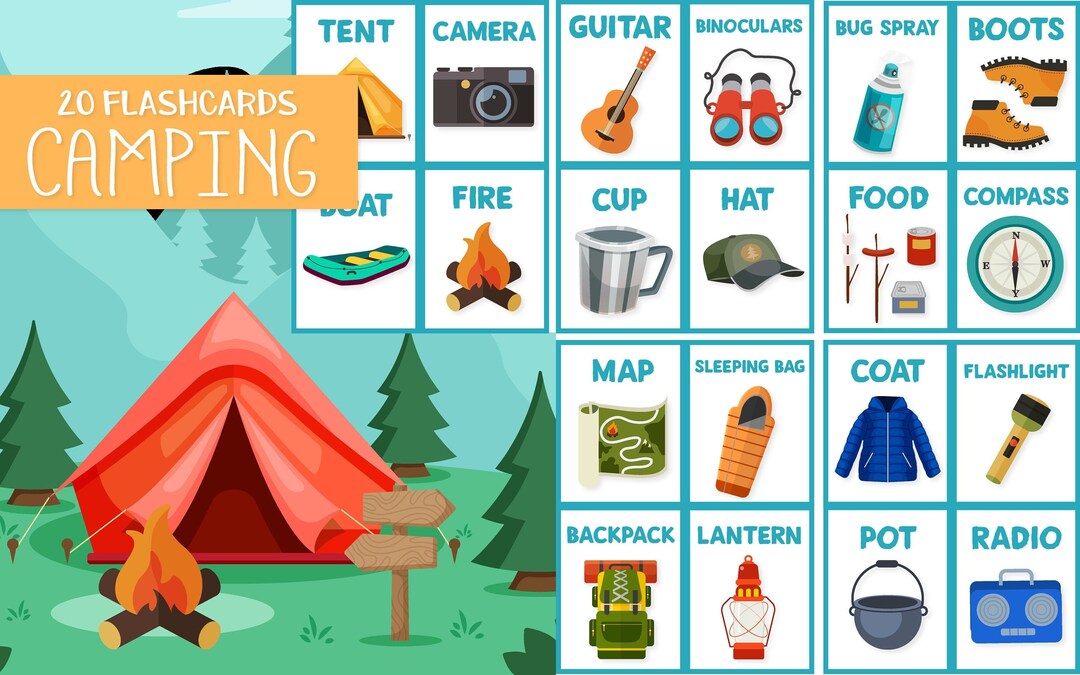 Camping Flashcards - Vipkid, Gogokid, ESL Online Teaching - Etsy