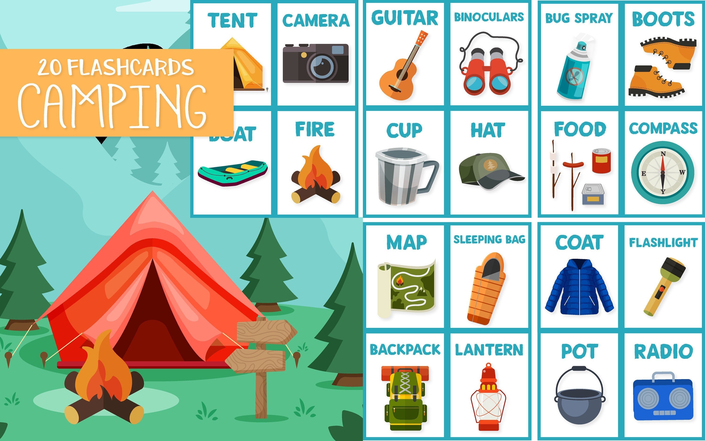 Camping Flashcards - Vipkid, Gogokid, ESL Online Teaching - Etsy