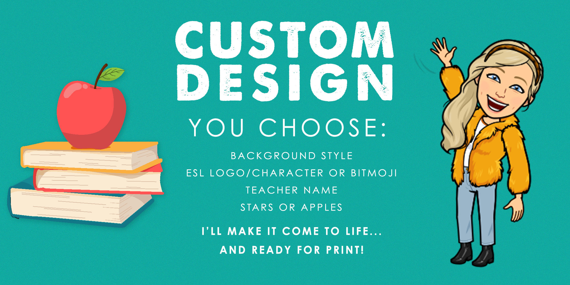 CUSTOM Classroom Background W/ ESL Logo/character or Bitmoji - Choose ...