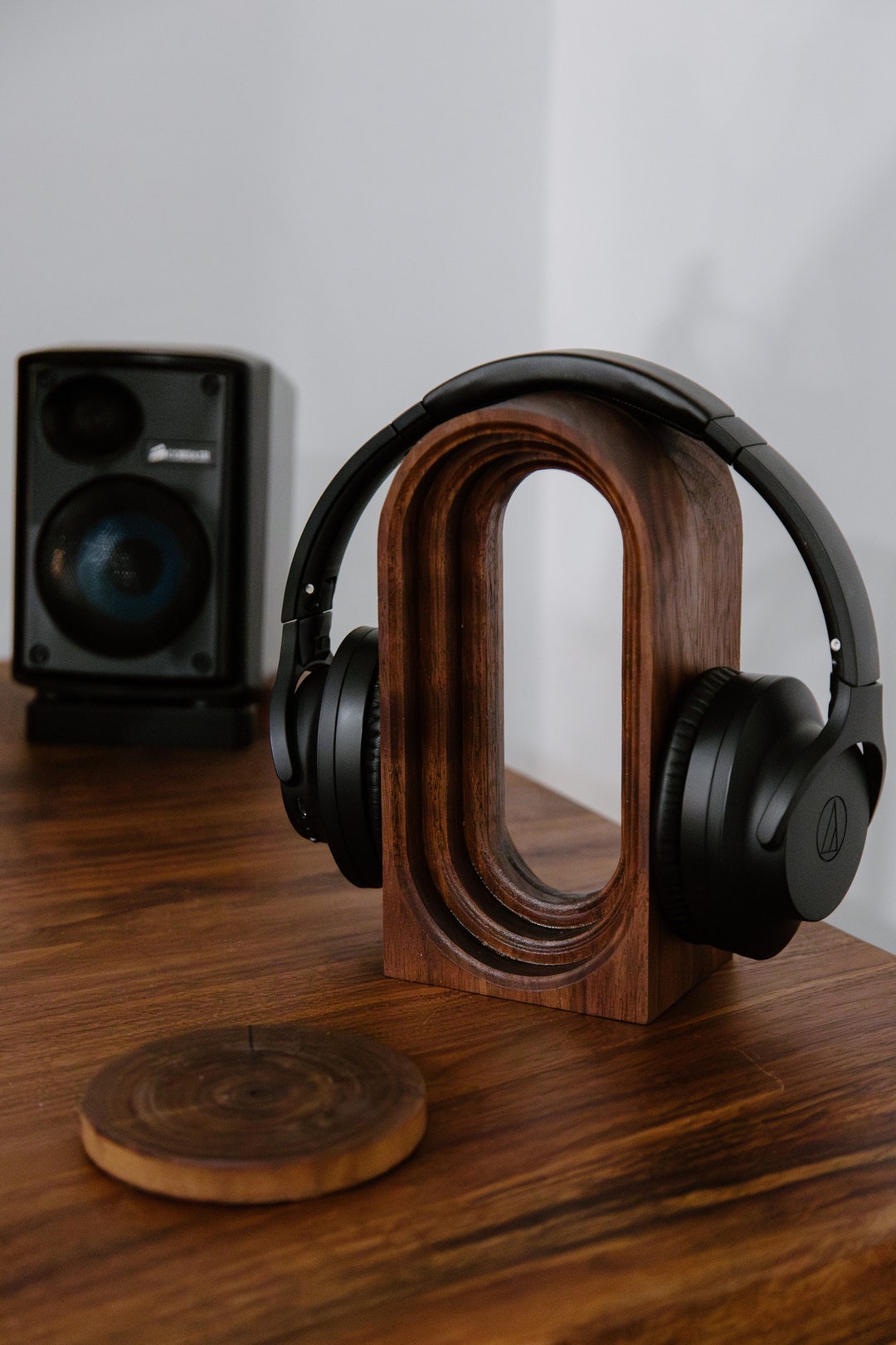 Walnut Wood Headphone Stand, Wood Work by B. Deacon - Etsy