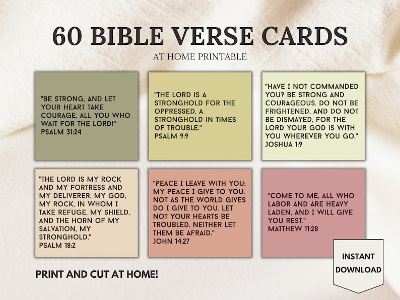 60 Inspirational Bible Verse Cards Printable | Prayer & Bible Study ...