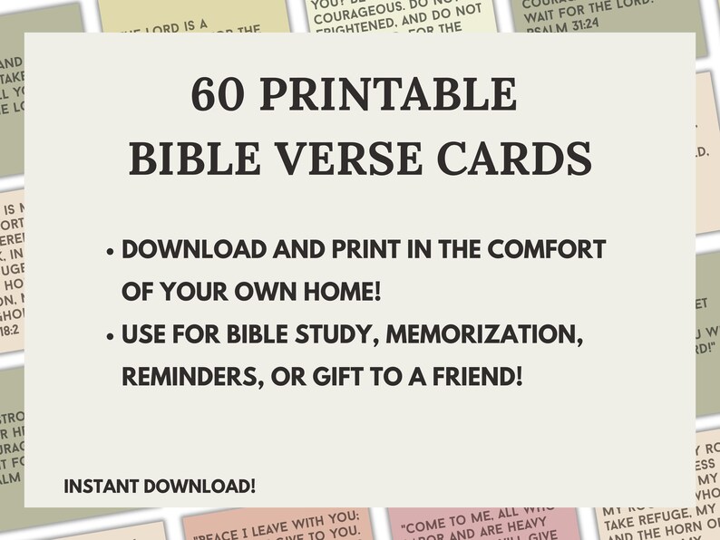 60 Inspirational Bible Verse Cards Printable | Prayer & Bible Study ...