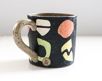 Stoneware Hand Painted/handmade Ceramic Mug, Tactile Embossed Playful ...