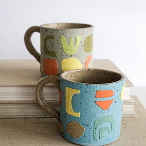 Stoneware Hand Painted/handmade Ceramic Mug, Tactile Embossed Playful ...