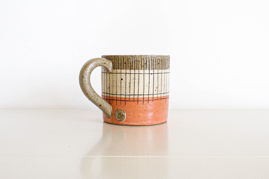 Midi DARK PINK Mishima Etched Ceramic Mug, Handmade Pottery Cup ...