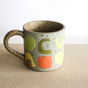 Stoneware Hand Painted/handmade Ceramic Mug, Tactile Embossed Playful ...