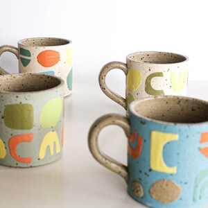 Stoneware Hand Painted/handmade Ceramic Mug, Tactile Embossed Playful ...