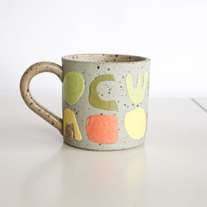 Stoneware Hand Painted/handmade Ceramic Mug, Tactile Embossed Playful ...