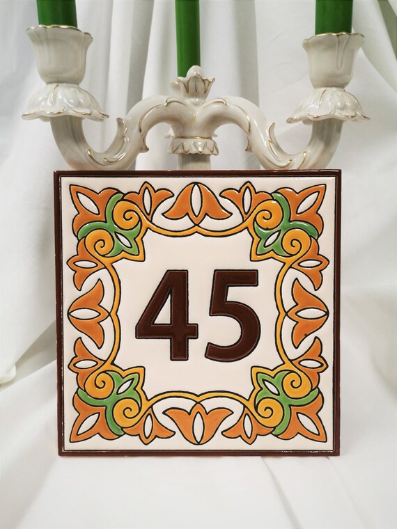 Square Address Number Tile With Beautiful Ornaments Hand | Etsy