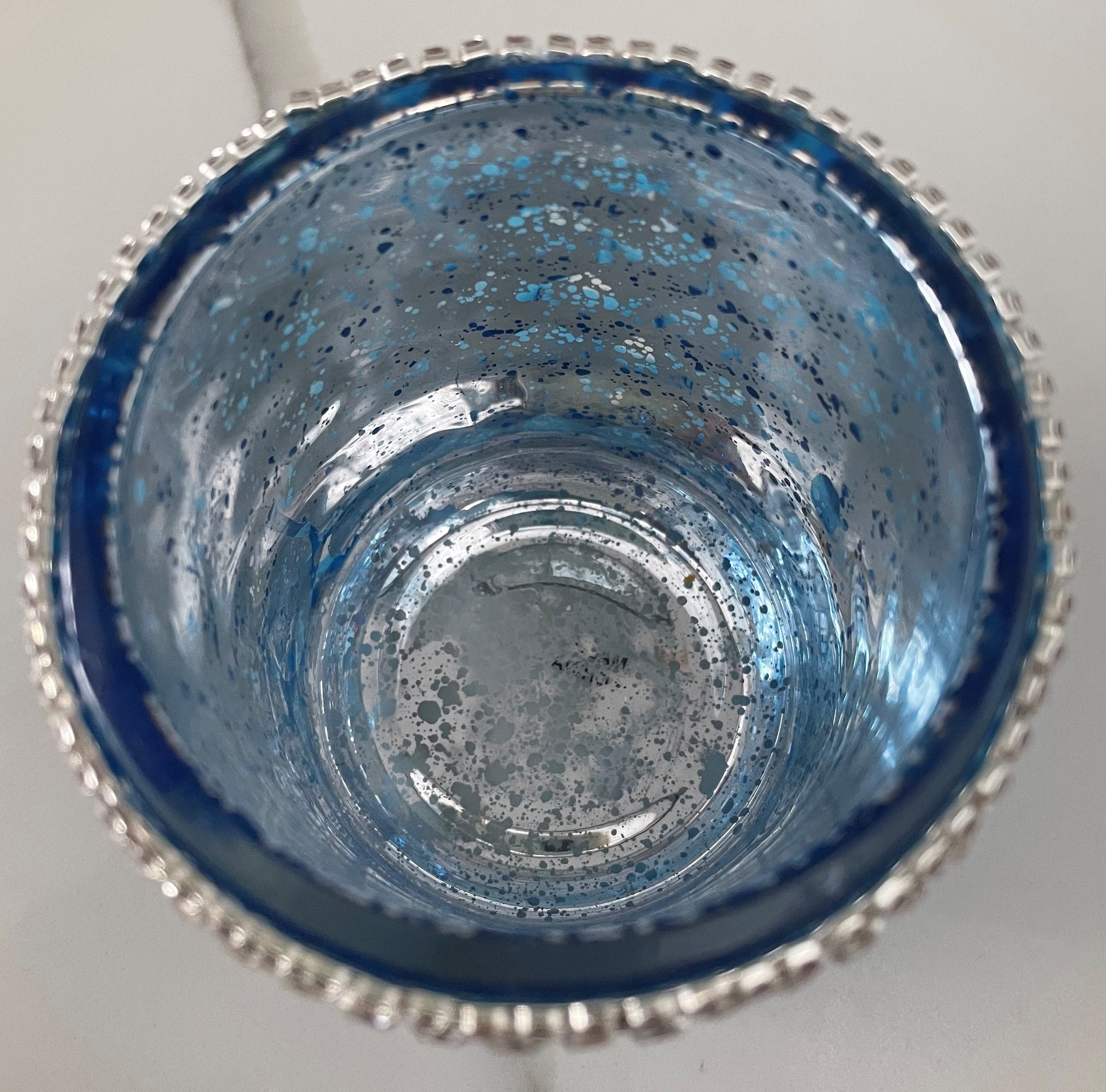 Blue Mercury Glass Candle Holder With Rhinestone Bling, Mercury Glass ...