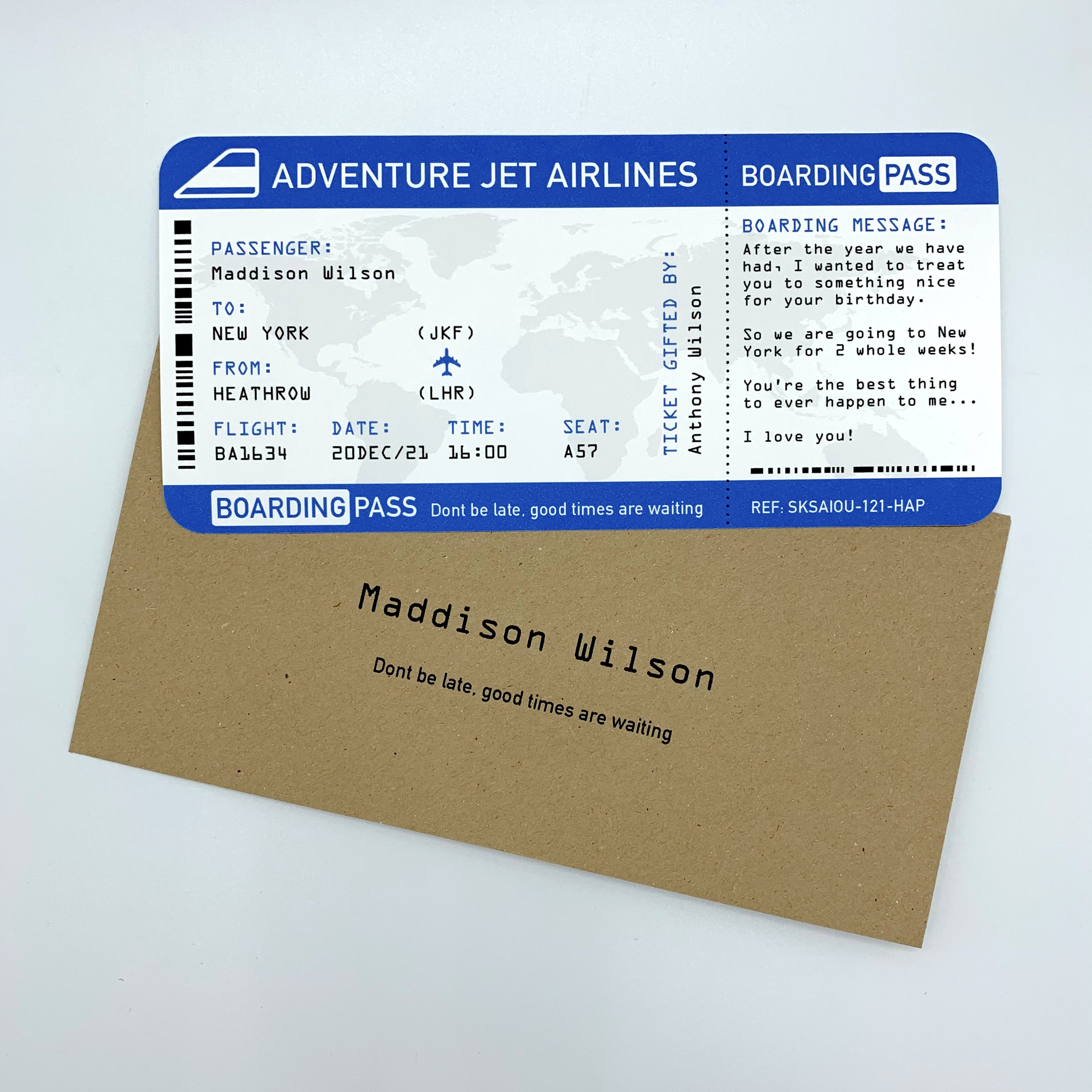 Personalised Boarding Pass Travel Ticket, Surprise Gift With Kraft ...