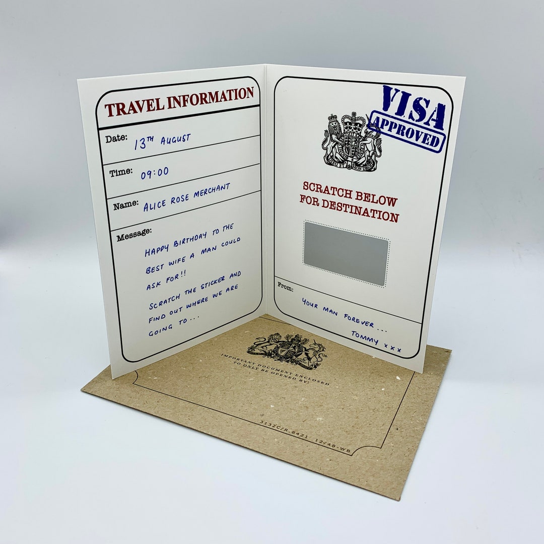 Gold Foil UK Passport Scratch Reveal Travel Ticket Surprise DIY Card ...