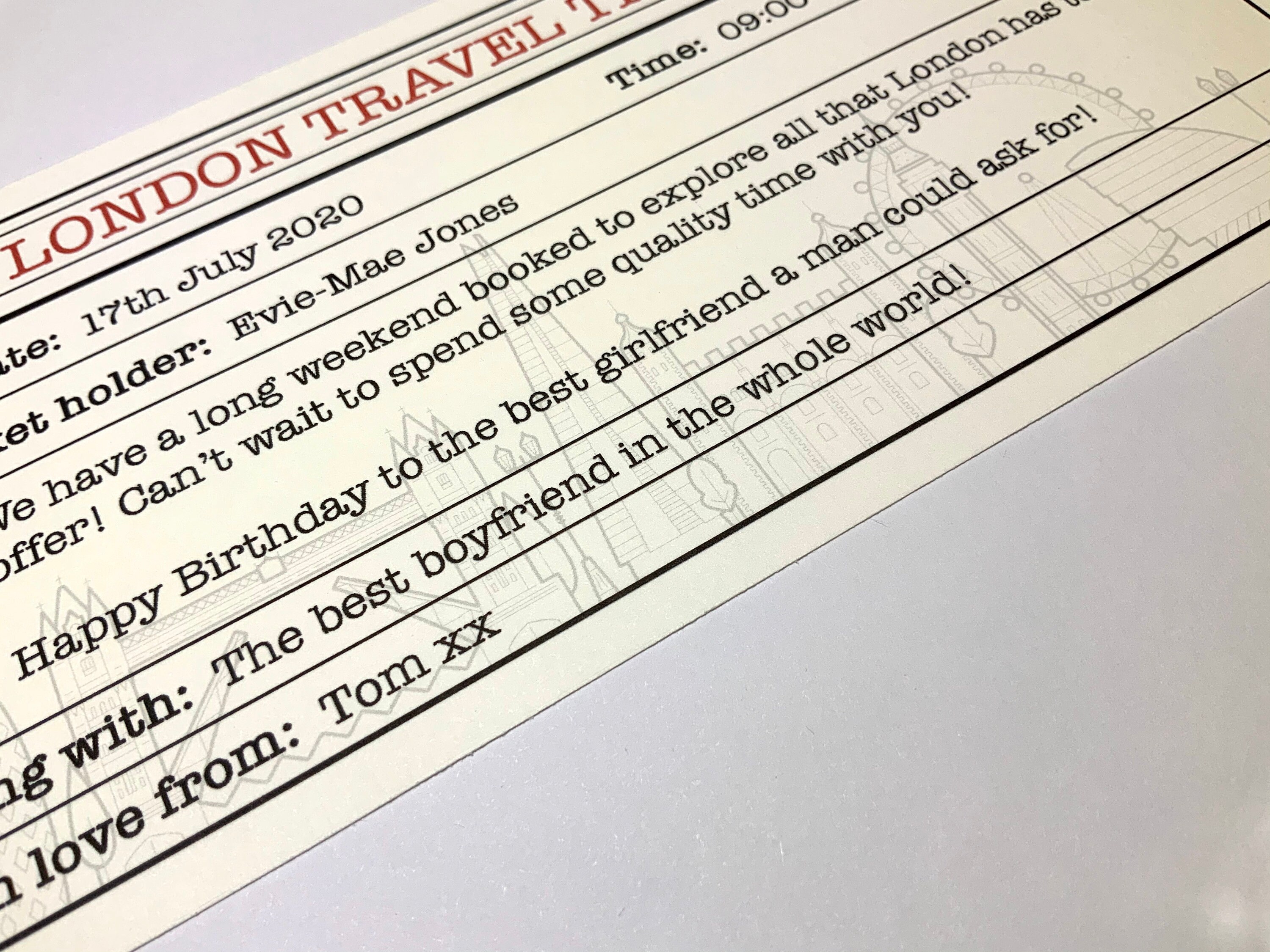 London Personalised Travel Ticket and Envelope. London Themed | Etsy UK