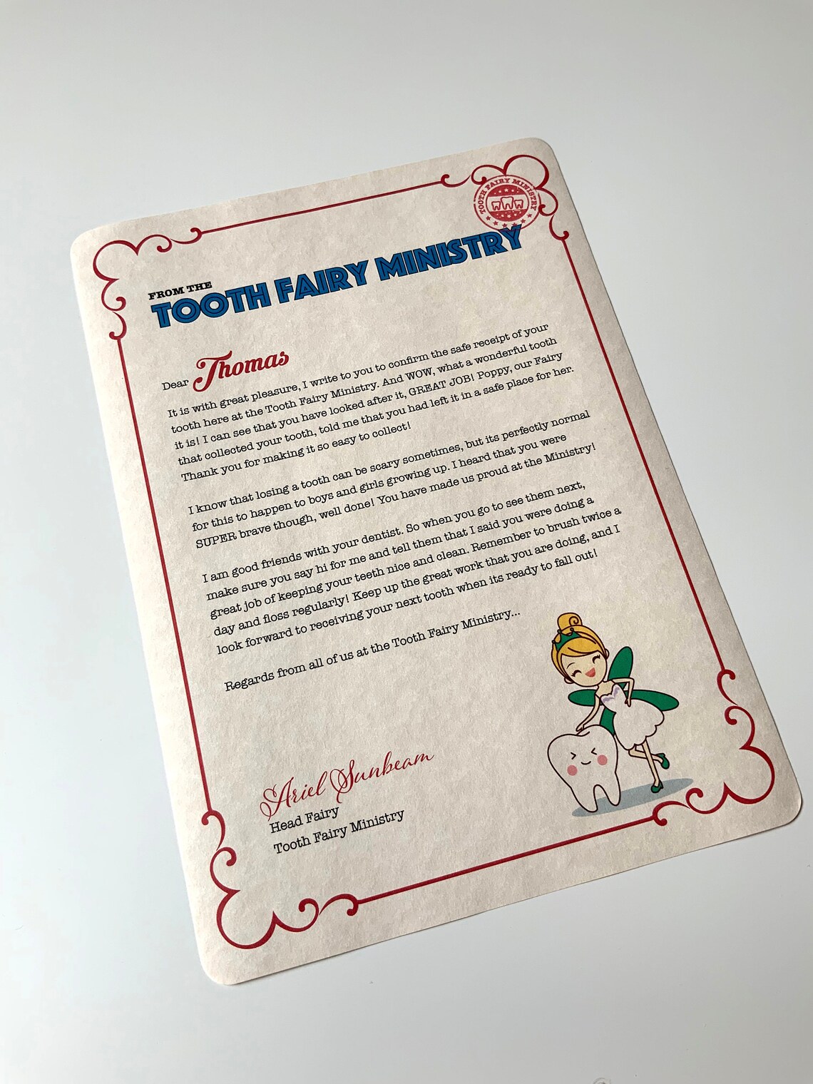 Personalised Letter from the Tooth Fairy | Etsy