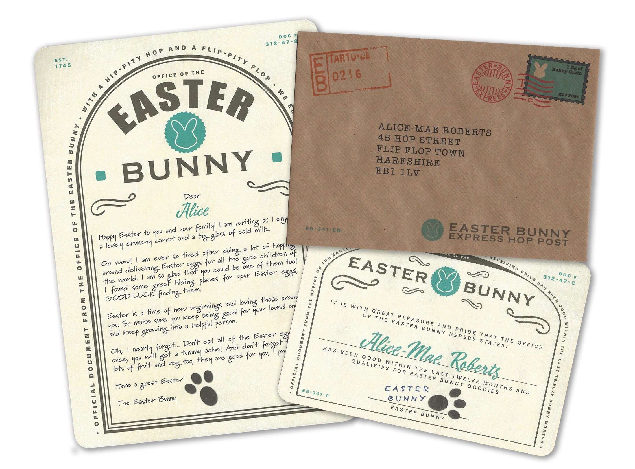 Personalised Easter Bunny Letter Certificate and Envelope. - Etsy UK