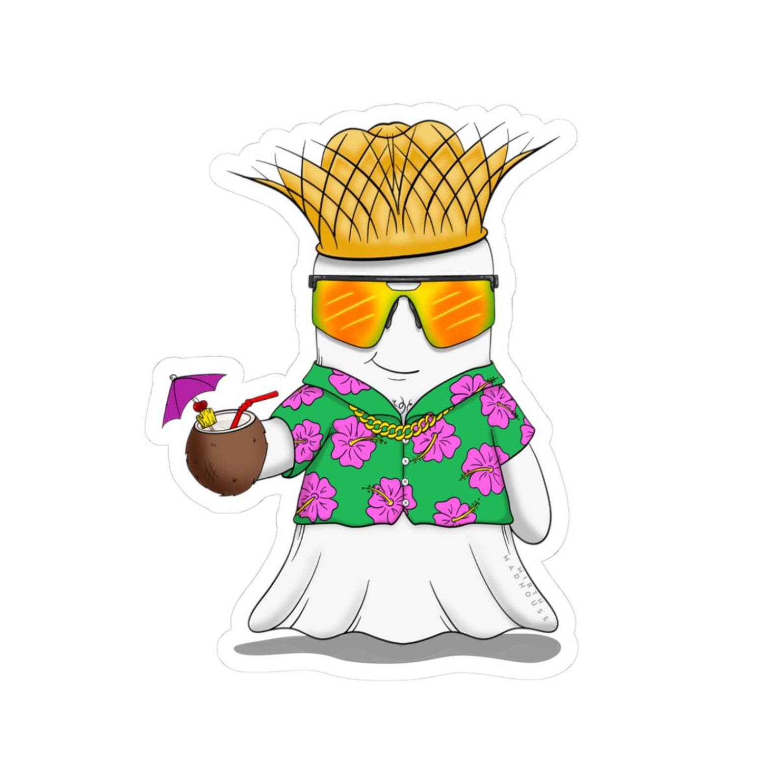 Summerween Ghost Chilling Poolside, Cute Summer Ghost Stickers ...