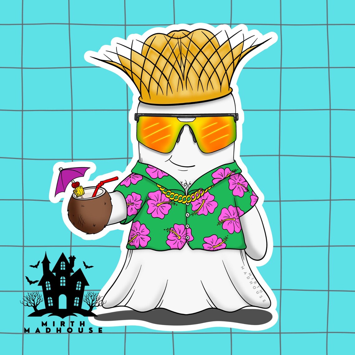 Summerween Ghost Chilling Poolside, Cute Summer Ghost Stickers ...