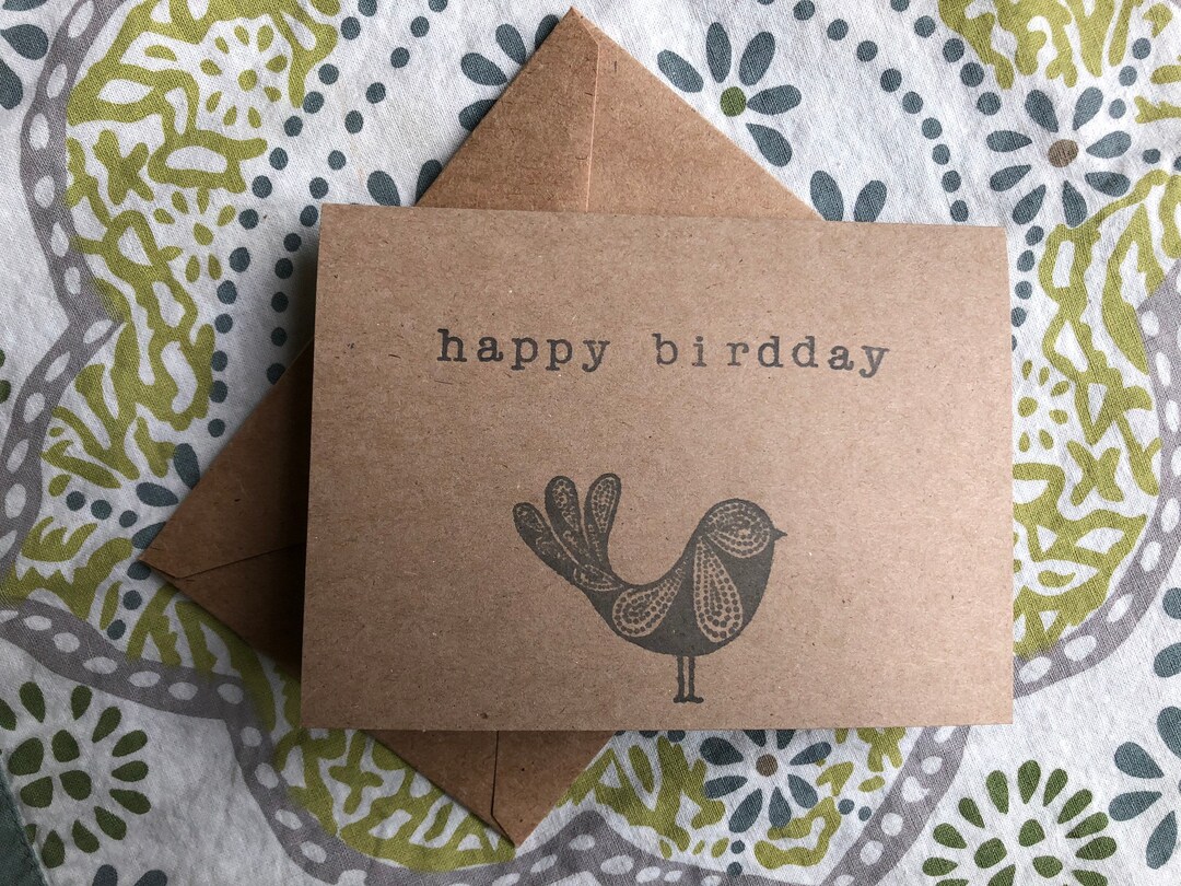 Happy Birdday Birthday Card, Hand-stamped - Etsy
