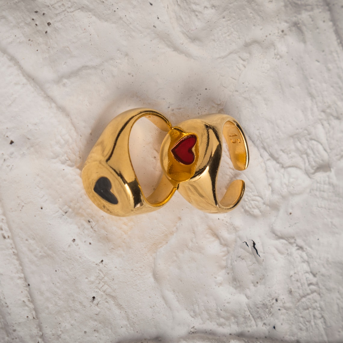 Chunky Heart Ring, Gold Red Heart Signet Ring, Chevalier Gold Ring ...