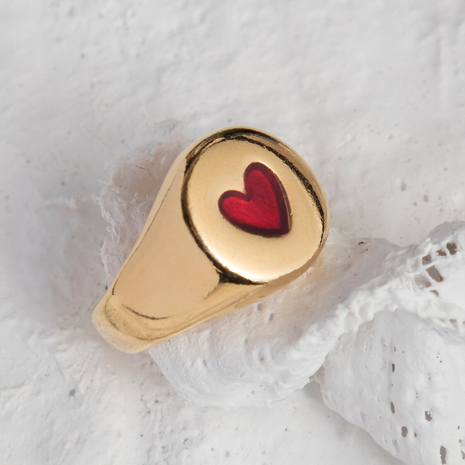 Chunky Heart Ring, Gold Red Heart Signet Ring, Chevalier Gold Ring ...