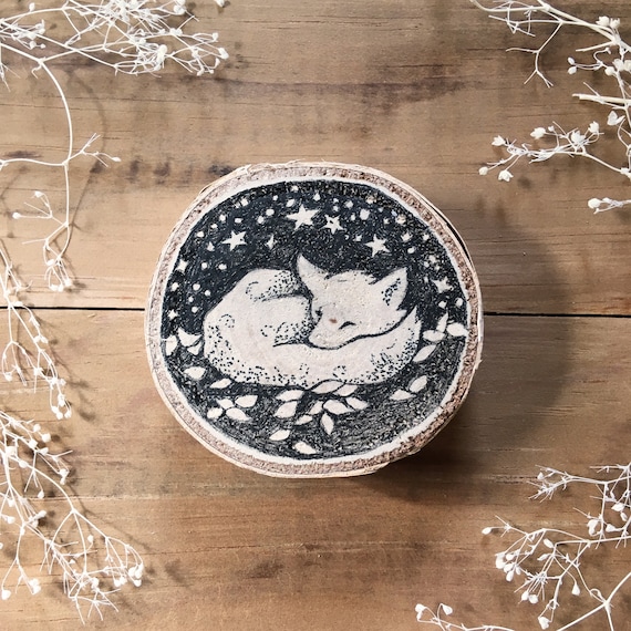 Sleeping Fox Original Drawing on Birch Wood | Etsy