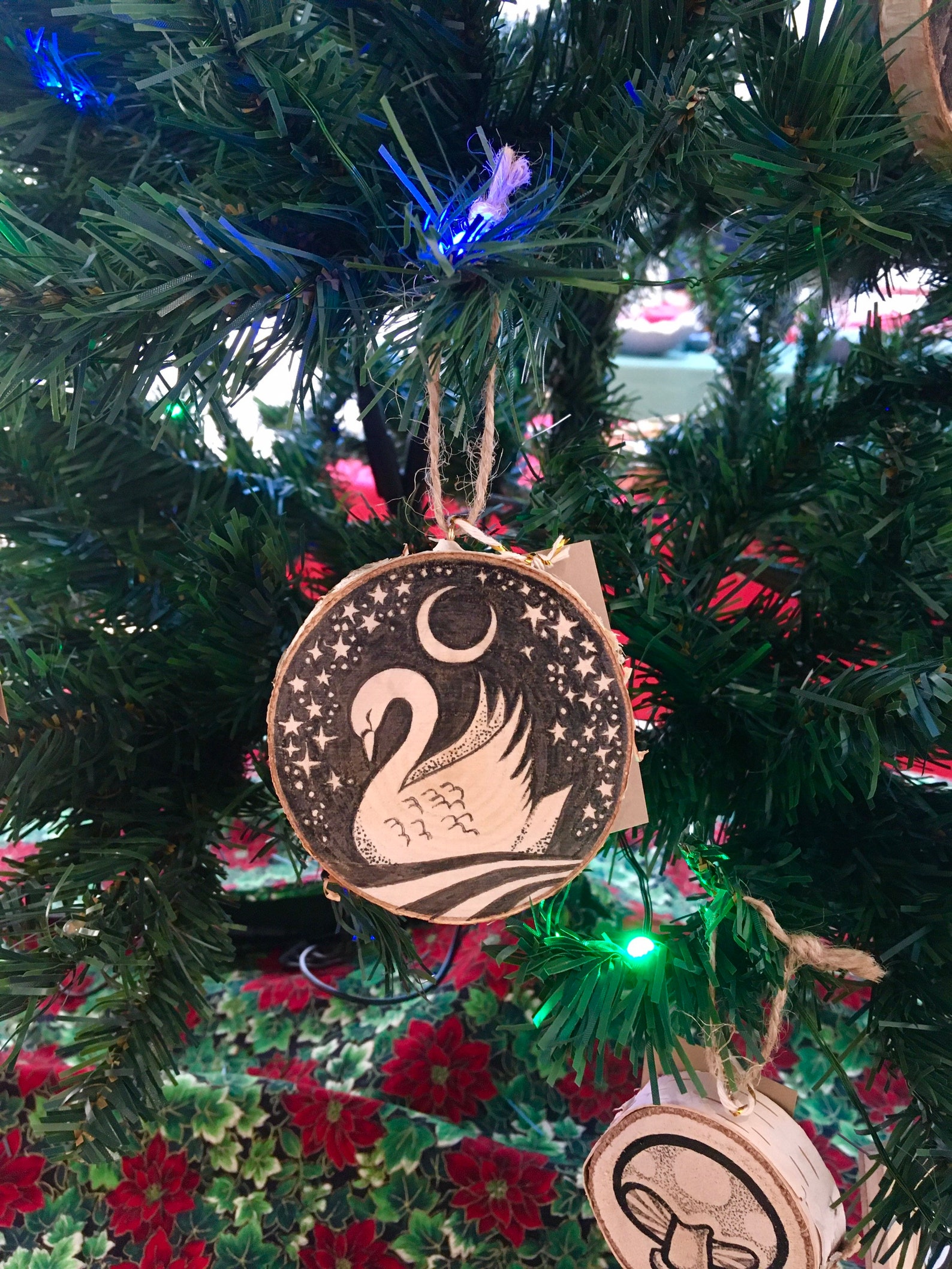 Swan Christmas Ornament | Original Drawing on Birch Wood - Etsy