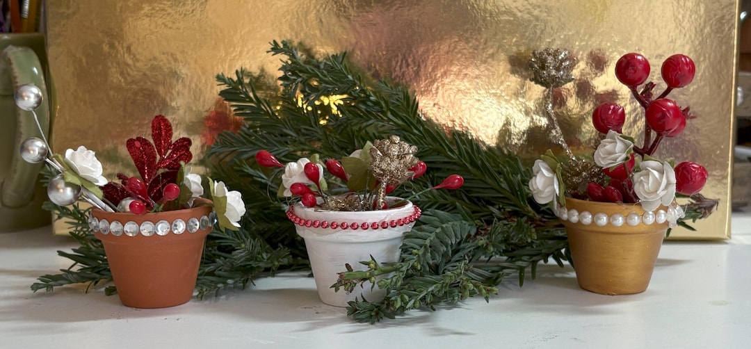 Mini Terra Cotta Pots, With Unique Floral Arrangements, Set of 3 - Etsy