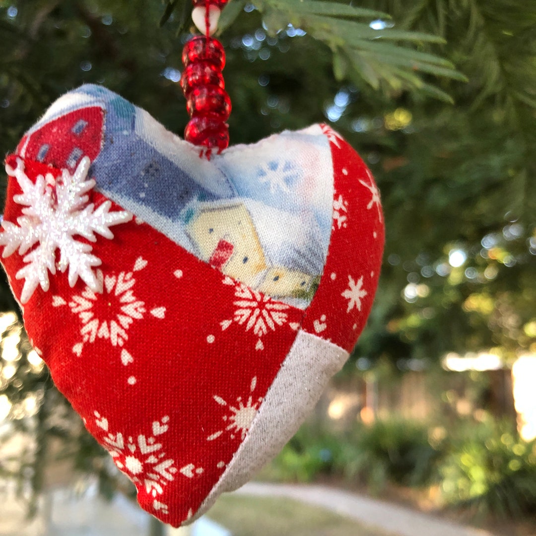 Quilted and Embellished Stuffed Heart Ornament - Etsy
